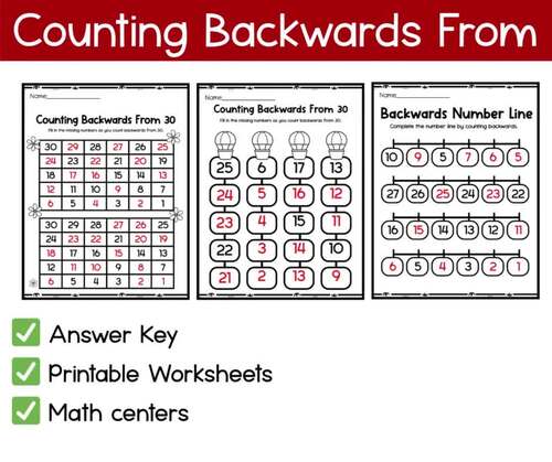 Counting Backwards From 30 Worksheets | Counting Number to 30 | TPT