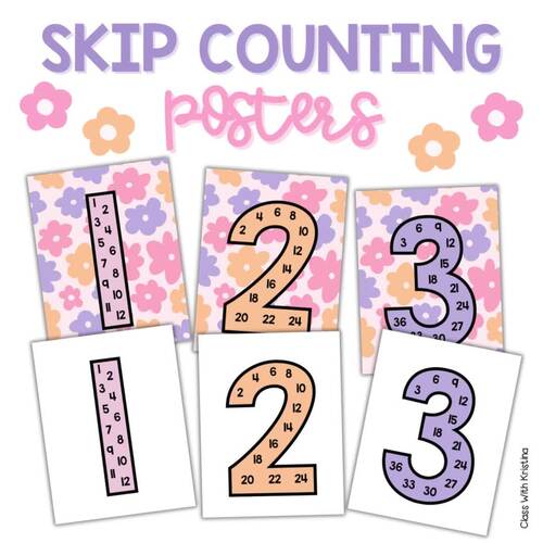 Skip Counting Posters | Groovy Retro Flower Theme Purple Math Classroom ...