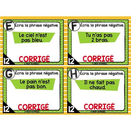 Cartes à Tâches CODES QR (La phrase négative) 1re année by Prof Numeric