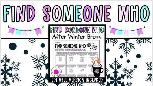 After Winter Break Reset Activity - Find Someone Who Bingo Game | Editable