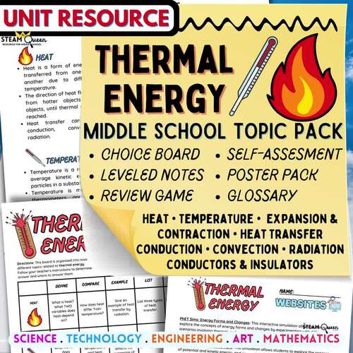 Thermal Energy Unit Support Pack: Choice Board, Review Game, and Self ...