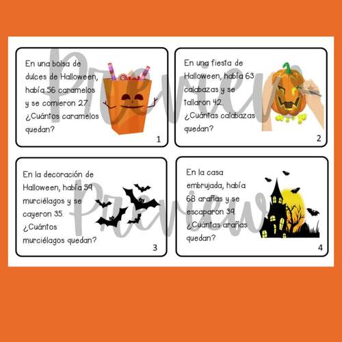 Problemas de cuento resta de Halloween- Subtraction Word Problems in ...