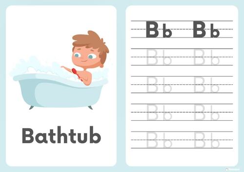 Tracing Letter B for Bathtub Practice Worksheet - 3 by Peekaboo Studio