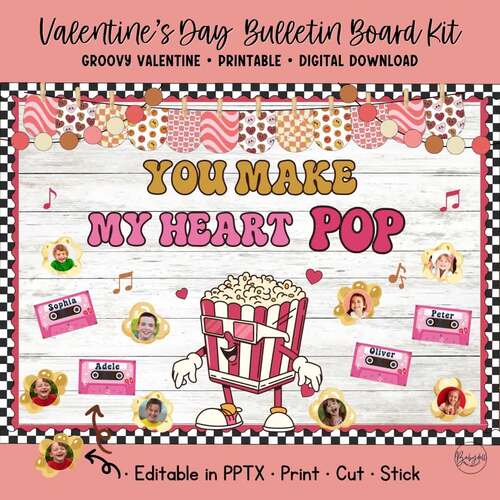 Groovy Valentine Bulletin Board Kit | Retro Popcorn Classroom Decor ...