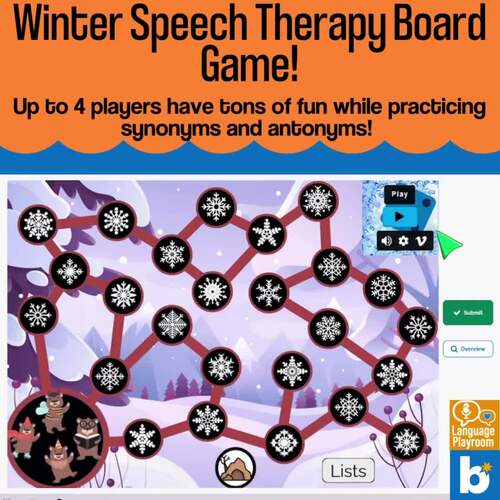 Synonyms and Antonyms Winter Board Game BOOM CARDS Speech Therapy Activity