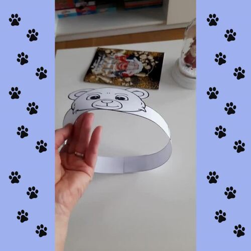 Bear paper crown, Bear headband printable, Cute wild animal paper crown