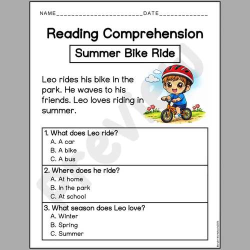 Summer Reading Comprehension Worksheets for Grade 1–2 | Color & B&W ...
