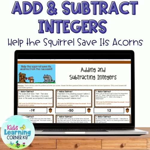 Adding & Subtracting Integers Practice - Word Problems - Fall Theme ...