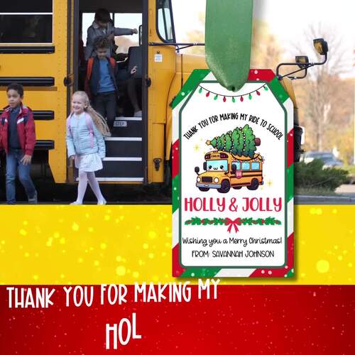 School Bus Driver Christmas Gift Tag Card, Busdriver Holiday Staff ...