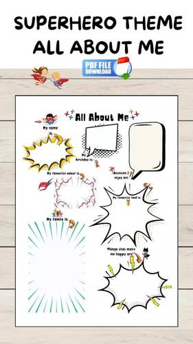 Superhero Themed All About Me Activity, Back to School Printable Worksheet,