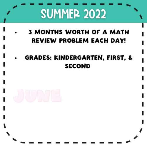 2022 Summer Math Review Calendars Problem A Day Kindergarten First Second