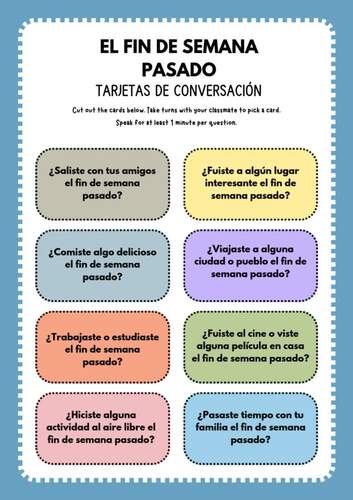Last Weekend El Fin de Semana Pasado Spanish Conversation Cards | TPT