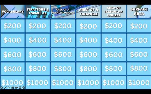 6th Grade Math Area & Surface Area Unit | Jeopardy Style Review Game