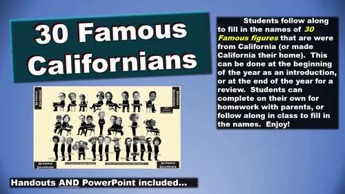 30 Famous Californians "bobblehead style": fun PPT activity (with handouts)