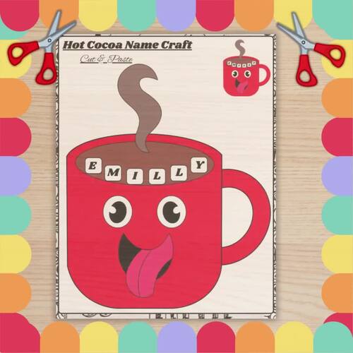 Hot Cocoa Name Craft | Winter Name Activity | Cut & Paste Literacy Craft