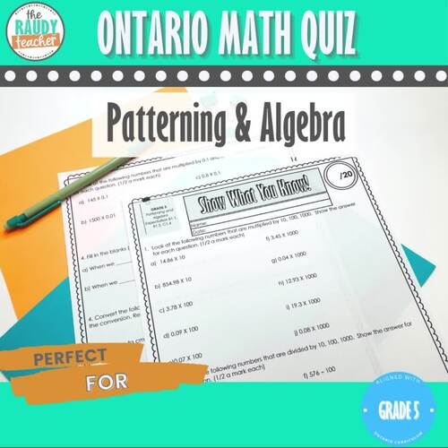 Math Quizzes | Patterning and Algebra | Gr 5 Ontario Curriculum | TPT