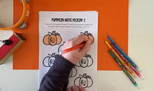 Pumpkin Patch Treble Clef C-G Print and Go Note Reading Worksheets