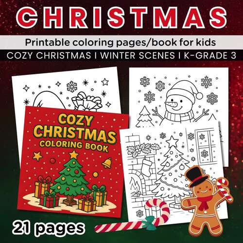 Cozy Christmas Coloring Pages/Book, Holiday Pages with Festive Winter ...