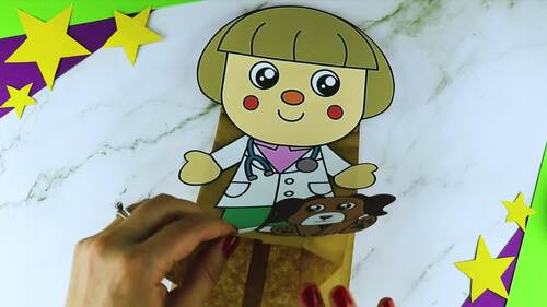 Veterinarian Paper Bag Puppet Craft Template by Simple Mom Project