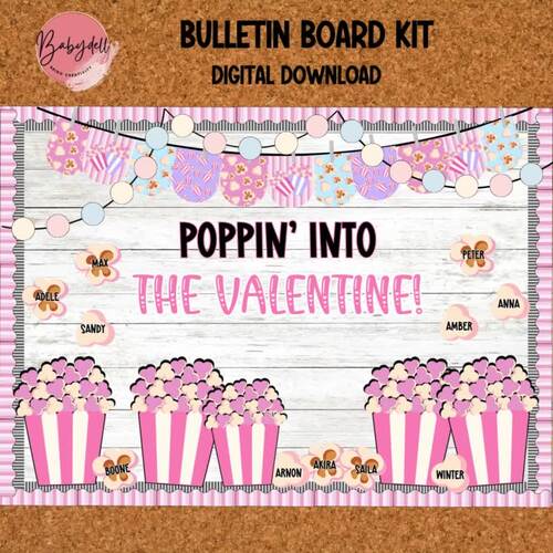 Valentine's Day Bulletin Board Kit Popcorn Classroom Decor & February ...