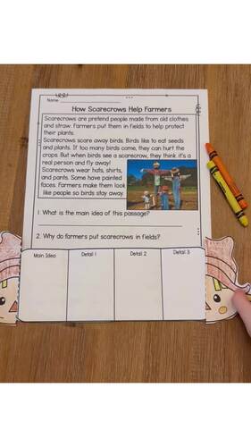 Second Grade Main Idea and Details Fall Reading Comprehension and Crafts