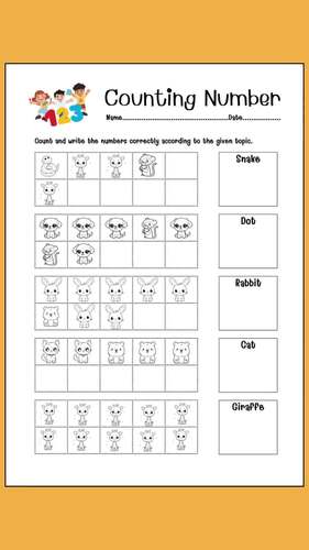 Counting number worksheets for kindergarten, home school by Pinkery art