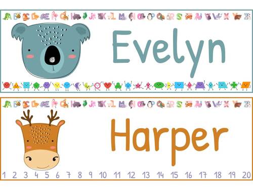 Student Desk Plates, 30 Printable/Editable Animals Faces Classroom Name ...
