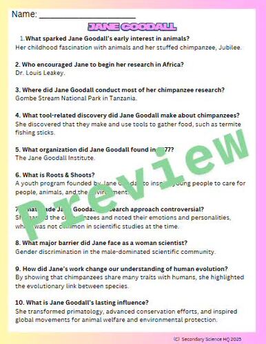 Jane Goodall Doodle Notes and Review | Women in STEM | Famous Scientists