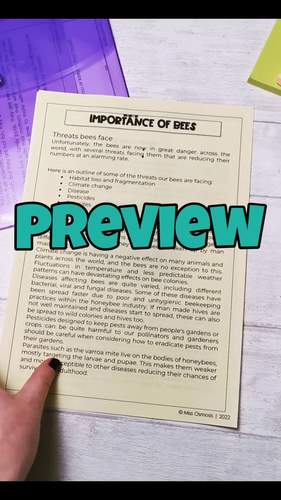 Science Reading Comprehension: Bees Pollinators by Miss Osmosis | TPT