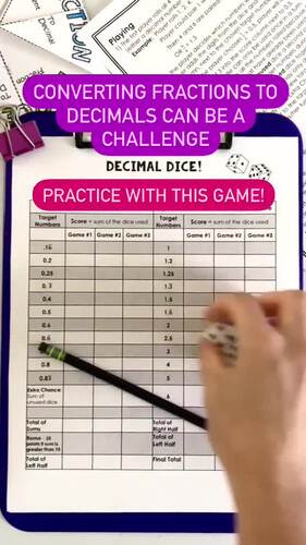 Fractions to Decimals Math Dice Game Converting Fractions to Decimals ...