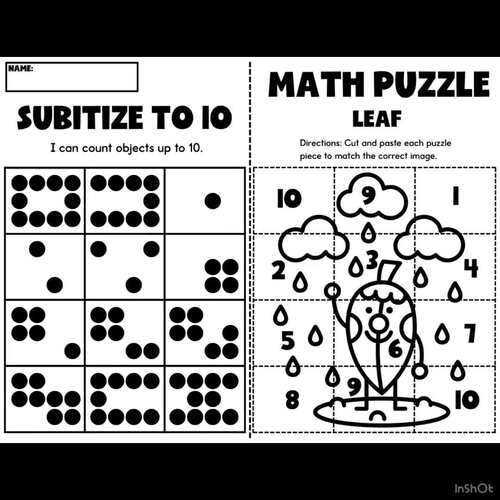Spring Themed Subitizing Numbers to 10: No Prep Cut and Paste Math Puzzles