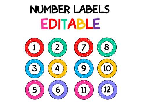 Printable Colorful Round Number Tags, Number Labels, Number Posters