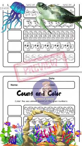 Sea animals–TEMPLATES| Count & Color 1-10 | Pre-K/Kindergarten/1st ...