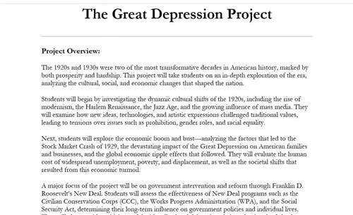 The Great Depression Project by PBL History & Civics | TPT