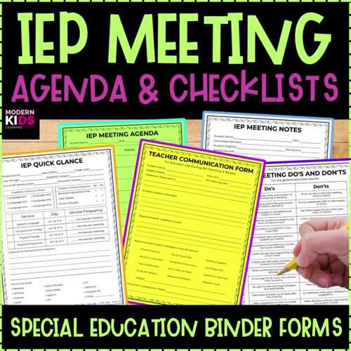 Editable IEP Meeting Agenda & Checklists | Special Education Binder Forms