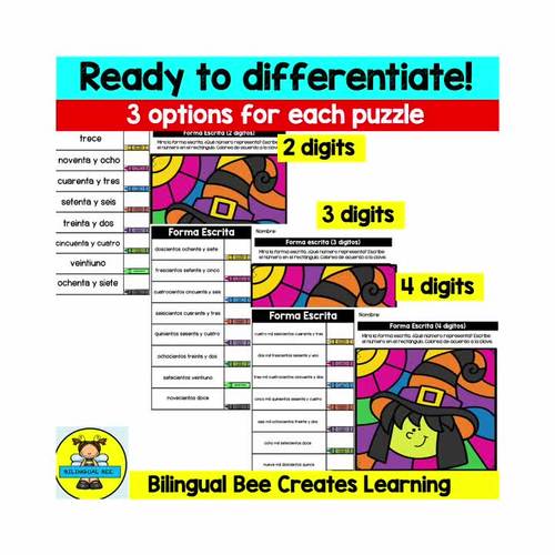 Spanish Halloween Place Value Math Color by Number Digital and Print