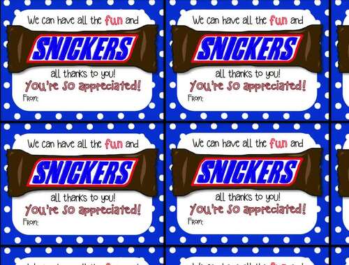 Snickers Chocolate Teacher (Staff) Appreciation Treat Tag | TPT