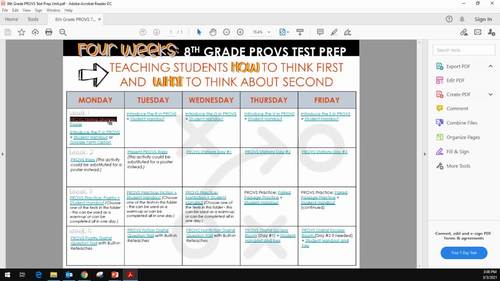 7th Grade Reading Test Prep Strategy: Four Week Unit by In Between the ...