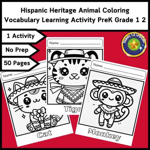 Hispanic Heritage Animal Coloring Vocabulary Learning Activity PreK ...