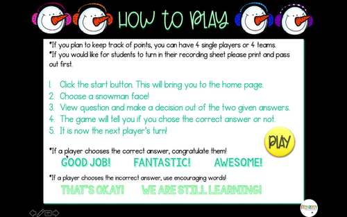 Distance Learning - Snowball Rhyming Interactive PowerPoint Game