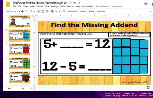 Find the Missing Addend Through 20 - Google Slides by Ready Set Think