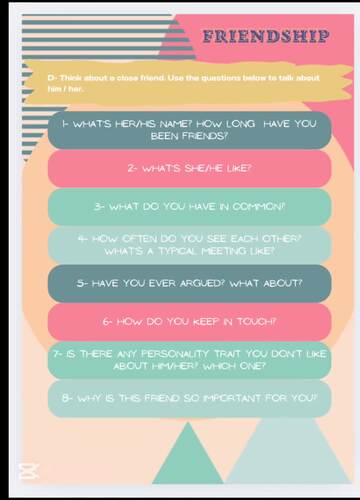Friendship worksheet- speaking and writing about friendship | TPT