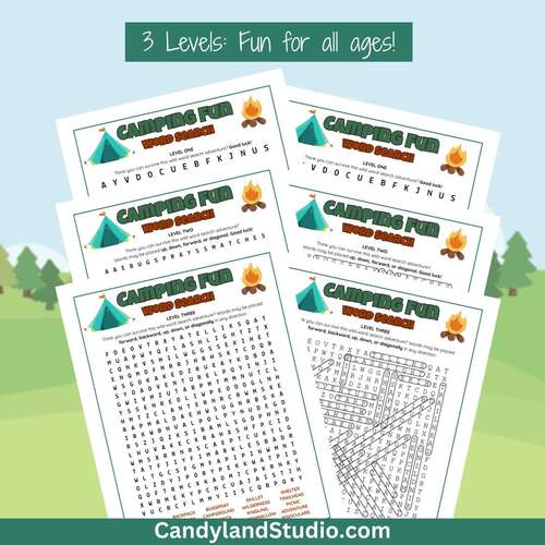 Camping Word Search Printable – 3 Levels of Difficulty, Summer Activity ...