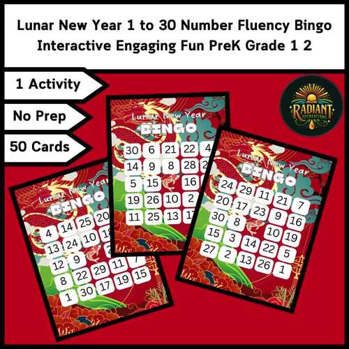 Lunar New Year 1 to 30 Number Fluency Bingo Interactive Engaging PreK ...