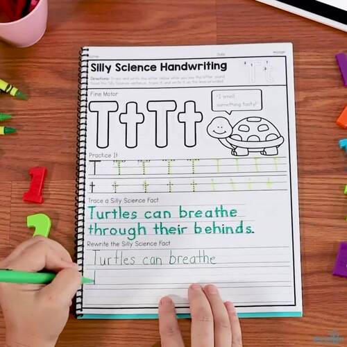 Silly Science Handwriting Practice Pages & Digital Slides: Manuscript Print