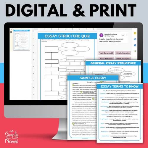 Essay Terms and Essay Structure Graphic Organizer with Quiz, Style ...