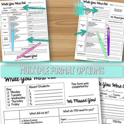 Absent Student Form- While You Were Out by Science & More with Mrs. Harris