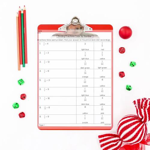 Dividing Unit Fractions and Whole Numbers Color by Number Activity ...