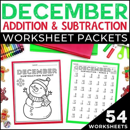 December Addition and Subtraction Worksheets Packets Bundle - Math ...