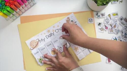 Boho Space Chore Charts, Editable Visual Schedule & Summer Chore Cards